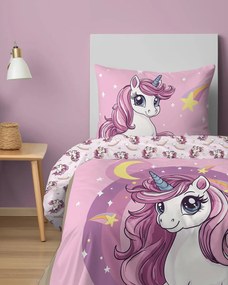 Detexpol Bavlněné dětské ložní prádlo 160x200 růžové s jednorožcem Unicorn Time – 5865 A – Dream Collection