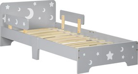 Dětská postel ZONEKIZ, podlahová postel pro děti, 3 až 6 let, 143 x 76 cm, design s hvězdami a měsícem, včetně laťového roštu, do dětského pokoje, šed