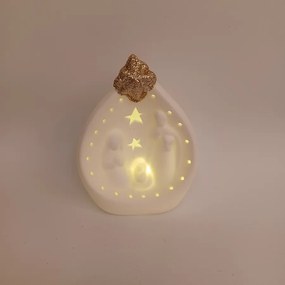 LED svítící betlém keramický 7,8 × 5,5 × 10 cm, teple bílá, 2× LR44