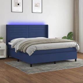 Box Spring Postel S Matrací A Led Textil Modrá vodorovné pruhy 160 x 200