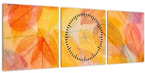 Obraz - Pozadí z podzimního listí (s hodinami) (90x30 cm)