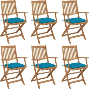 vidaXL Skládací zahradní židle s poduškami 6 ks masivní akácie [3074964] Barva: Světle modrá
