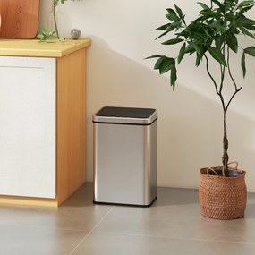 HOMCOM Senzorový koš na odpadky 40L, nerezová ocel, automatický odpadkový koš s víkem s funkcí tichého zavírání, pohybový senzor, 35,5 x 26 x 55 cm, …