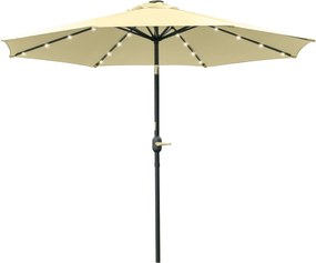 Zahradní slunečník Outsunny Ø265 cm s 32 solárními LED světly, ocelový sloupek a klička, sklápěcí slunečník na terasu | Aosom