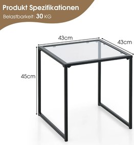Costway Odkládací stolek malý s deskou z tvrzeného skla – 43 × 43 × 45 cm, černý