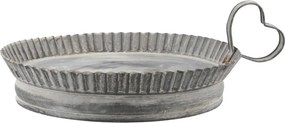 Zinkový kulatý tác s rukojetí ve tvaru srdce a vlnitým okrajem Tray Zinc Antique– Ø 24*4,5 cm