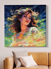 Obraz na plátně - Zamyšlená žena s abstraktním pozadím FeelHappy.cz Velikost obrazu: 140 x 140 cm