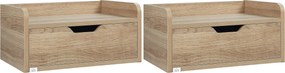 HOMCOM Sada 2 zavěšených nočních stolků - Skládací zásuvka, Polička - Přírodní dřevotříska 40Š x 30H x 19,5V cm | Aosom