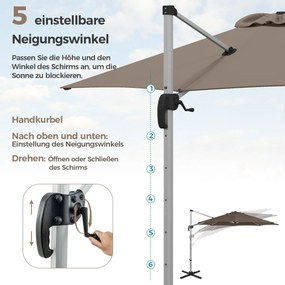 Costway Slunečník Ø 330 cm s klikou a UPF 50+ a 360° otočný, hnědý