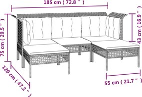 vidaXL 9dílná zahradní sedací souprava s poduškami šedá polyratan [3187573]