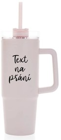 TEXT NA PŘÁNÍ - růžový cestovní termohrnek s průhledným víčkem 900 ml
