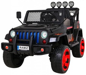 Ramiz Jeep Raptor 4x4, kožená sedačka, 2 místné černé s plameny