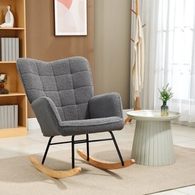 HOMCOM Houpací křeslo Houpací křeslo, akcentní křeslo, relaxační křeslo s berberským rounem, do 120 kg, tmavě šedé, 71x92x101 cm| Aosom