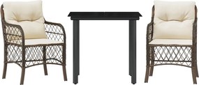 3dílný bistro set s poduškami hnědý polyratan 3212117
