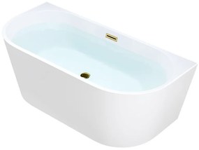 BPS-koupelny Volně stojící akrylátová vana ke stěně HYD-LE527C 160x75 bílá, odtokový komplet zlatý