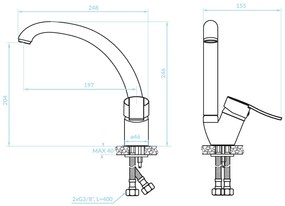 Kuchinox Madera, vysoká dřezová baterie h-246 s výtokem ve tvaru F, chromová, LAV-BQM_067D