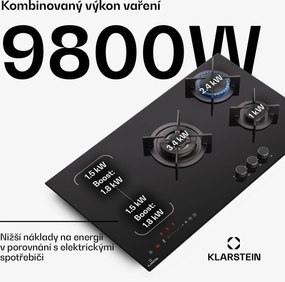 Klarstein MultiChef 5 Wok, indukční a plynová varná deska, 5 varných zón, 3 plynové hořáky, 2 indukční varné desky, FlexZone