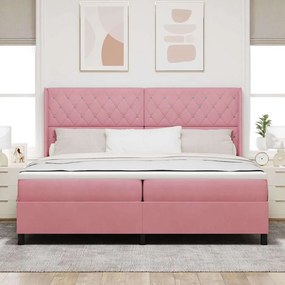 Postel s boxspringem s matrací s čelo Růžová 200 x 200 cm samet 3341977