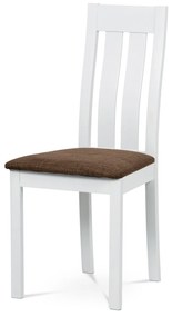 Jídelní židle, masiv buk, barva bílá, látkový hnědý potah - BC-2602 WT