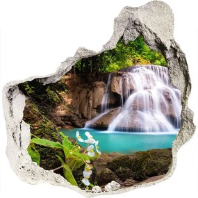 Wallmuralia Díra 3D ve zdi nálepka Vodopát Thajsko 75x75 cm