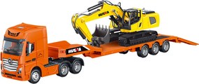 HUINA Nákladní auto s návěsem, odtahovka, bagr, kovové, Huina, oranžové, 1:50
