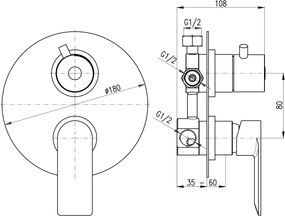 Slezák - RAV Vanová/sprchová baterie 3-cestná s podomítkovým tělesem NIL - NL187.3ZK, Zlatá kartáčovaná