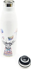 Nerezová termolahev Fešák jelen, 500 ml – bílá, matný povrch, s motivem jelena ve svetru a s klobouky