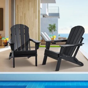Plastová sada 2 skládacích židlí Adirondack Ohniště Černá do každého počasí