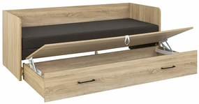 Rozkládací postel s matracemi a polštáři TETRIS, dub sonoma/šedá