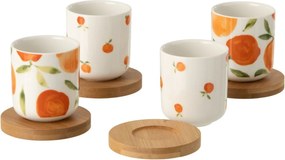 Sada 4 keramických kalíšků s podtácky Casa Naranja - Ø 6*6,5 cm / 100 ml