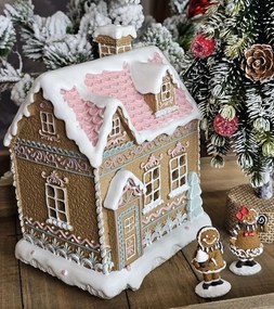 Hnědá svítící perníková chaloupka Gingerbread House - 13*10*16 cm / 3*AAA