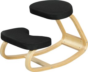 HOMCOM Ergonomická houpací kolenící židle v lněné efekt tkanině a z březového dřeva, 50x73x55 cm, Černá