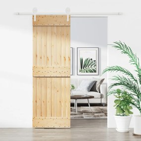 Posuvné Dveře S Kováním 70 X 210 Cm Masivní Borové Dřevo Stříbrná