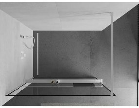 Mexen Kioto+, sprchová zástěna Walk-In s poličkou a věšákem 120 x 200 cm, 8mm čiré sklo černý vzor, ​​bílý profil, 800-120-121-20-70