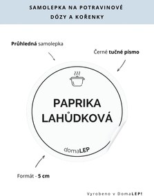 Samolepka na kořenky PAPRIKA LAHŮDKOVÁ průhledná 5 cm tučné písmo