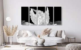 5-dílný obraz černobílý pečlivý andílek na nebi - 200x100 cm