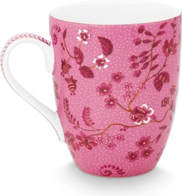 Pip Studio Jolie Flowers hrnek 350ml, růžový (hrnek z tenkostěnného porcelánu)