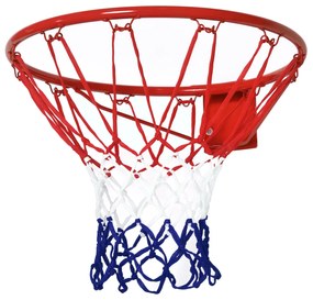 HOMCOM Basketbalový koš se sítí 46 cm, ocelové trubky a nylon, červeno-modro-bílý, ideální pro zahradu a volný čas | Aosom.de