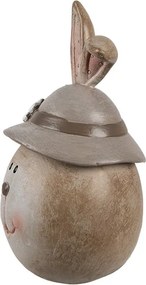 Hnědá dekorace králičí hlava s kloboukem - Ø 7*13 cm