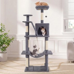 Costway Kočičí strom 158 cm Víceúrovňové pozorovací místo Jeskyně Houpací síť