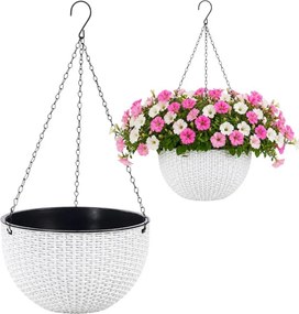 Flamenco Mystique Velký bílý závěsný květináč Rattan Design 26 cm ROS10B