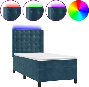 Box spring postel s matrací a LED tmavě modrá 80 x 200 cm samet 3139773