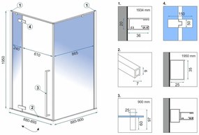 Čtvercový sprchový kout REA FARGO 90x90 cm, černý matný/transparent - bez vaničky