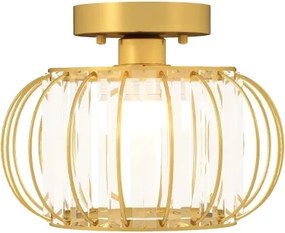 HOMCOM LED stropní lampa Moderní a minimalistická v designu ptačí klece s 18 krystaly, z kovu zlatá, Ø27x19 cm