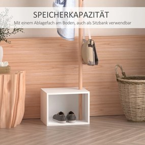 HOMCOM Stojan na kabáty se stromečkem na boty - Moderní 6 háčků na zavěšení oblečení a tašek, lavička se úložným prostorem do předsíně, bambus a MDF …