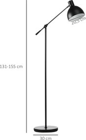 HOMCOM Stolní lampa v průmyslovém designu, výškově nastavitelná, nožní spínač; 30 m x 30 cm x 131 cm, černá