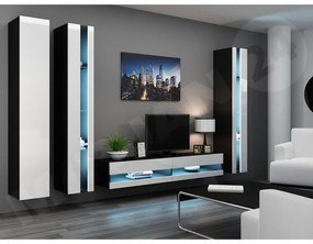 Obývací stěna Zigo New VI, Osvětlení: osvětlení LED - modré, Barva: bílá / bílá lesk