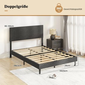 Costway Sametový rám postele s výškově nastavitelným čelem ve – 140 × 200 cm
