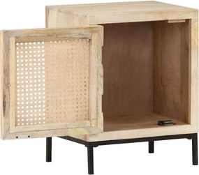 Noční stolek 40 x 30 x 50 cm masivní mangovník a přírodní rákos 323509