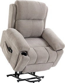 HOMCOM Elektrické křeslo s funkcí vstávání, nastavitelné, 8bodová masáž, chenille, 2 dálkové ovladače, béžové